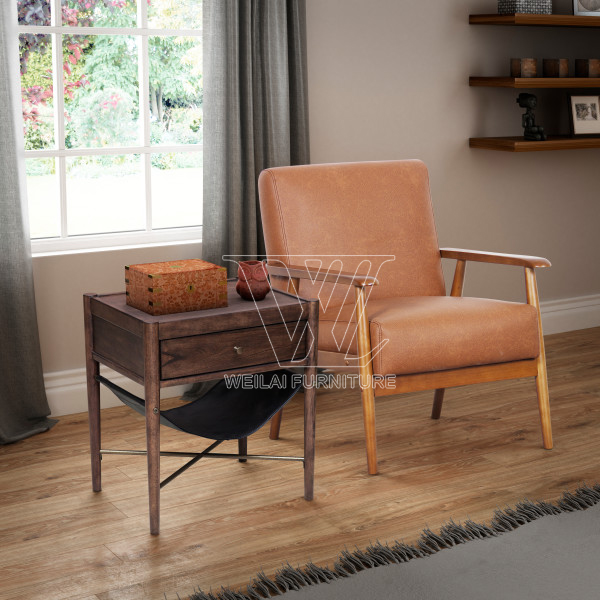 Faux Leather Wooden Frame Accent Chair